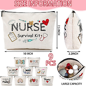 Pinkunn 9 Pieces Nurse Gift Survival Kit Cosmetic Bag Nursing Travel Toiletry Bag for Birthday Gift Funny Nurse Toiletry Makeup Bag for Thank You Women Accessories Work Graduation Christmas