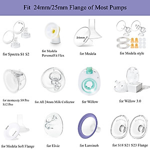 10PCS Flange Inserts 13/15/17/19/21mm for 24mm Flange/Shield of Most Pumps,Compatible with Momcozy/Medela/Elvie/Spectra/TSRETE/Willow/NCVI/kmaier Breast Pumps,Reduce 24mm Tunnel Down to Correct Size