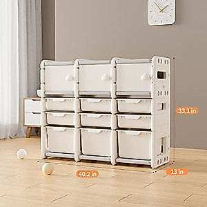 UNICOO Kids Storage Shelves, Children Toy Storage Organizer, Kids Bookshelf and Toy Storage for School, Bedroom, Playroom or Nursery (3 * 4)