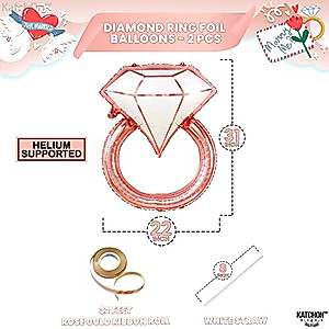 KatchOn, Rose Gold Diamond Ring Balloon - 31 Inch | 2 Piece, Engagement Ring Balloons | Diamond Balloons for Engagement Decor | Balloon Ring for Bachelorette Party Decorations, Wedding, Bridal Shower