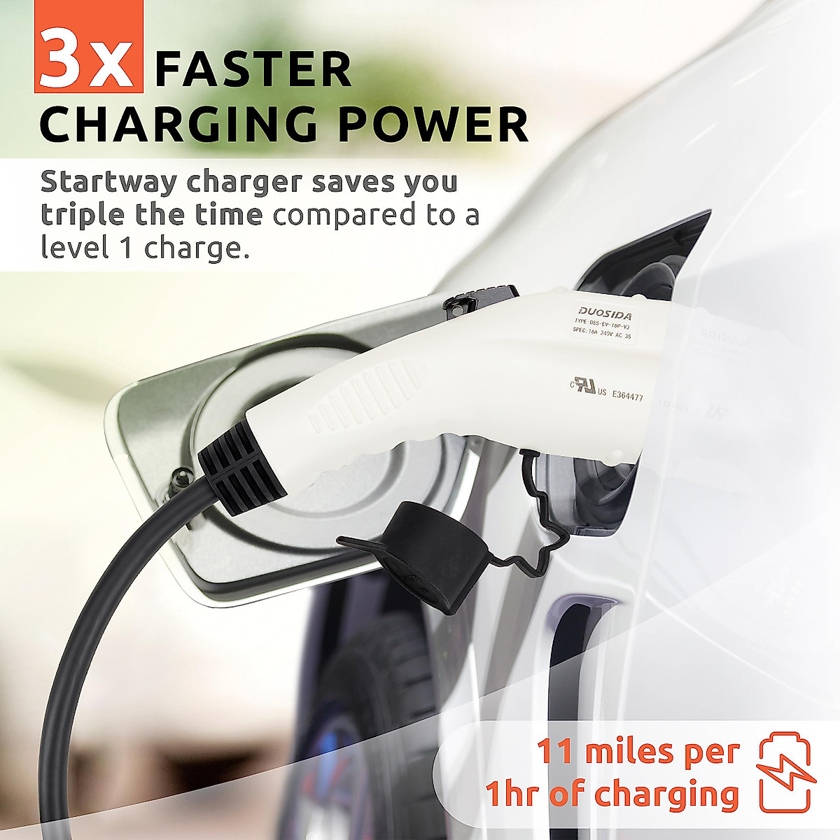 DUOSIDA Level 2 EV Charger – 16A, 25FT Portable J1772 Charging Station | Startway Edition