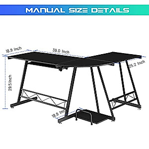 L-Shaped Computer Desk with CPU Stand Home Office Gaming Desk Writing Table Interchangeable Switch Board Computer Workstation PC Laptop Table with Keyboard Tray, Round Corner (Jet Black)