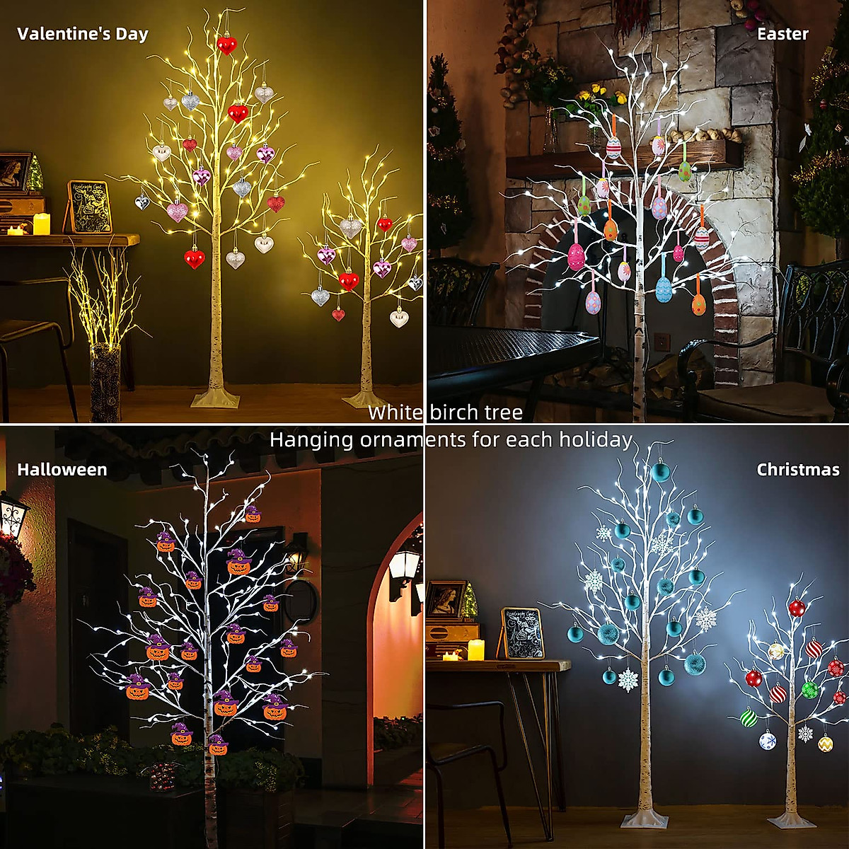 ZHOUDUIDUI Lighted Birch Tree, 4ft 48LED Birch Tree Lights, Mothers Day Decor Indoor Outdoor Artificial Twig Tree Light 9Modes Timer for 4th of July Christmas Home Party Wedding Decor,Warm& Cool White