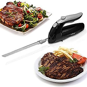 NutriChef Upgraded Premium Electric Knife - 8.9" Carving Knife, Serrated Blades, Lightweight, Ergonomic Design Easy Grip, Easy Blade Removal, Great For Thanksgiving, Meat & Cheese, Black - PKELKN8