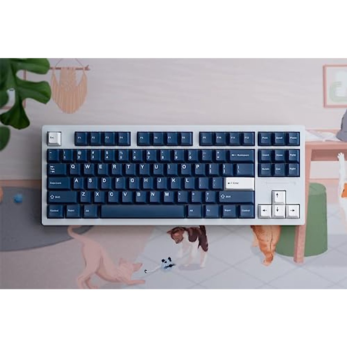 kfaPBT White on Navy Keycap Set for Mechanical Keyboard, 152 Keys Set Custom Keycap Set, Cherry Profile, Compatiable with 100%, 75%, 65%, 60% Keyboards