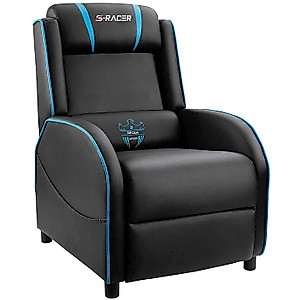 Homall Massage Gaming Recliner Chair, Racing Style Gaming Sofa, PU Leather Home Theater Seating, Modern Living Room Recliners Ergonomic Comfortable Gamer Lounge(Blue)