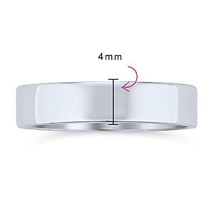 Bling Jewelry Minimalist Plain Simple .925 Sterling Silver Flat Couples Wedding Band Ring For Women For Men 4MM