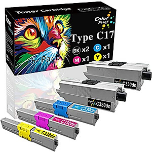 ColorPrint Compatible Toner Cartridge Replacement for Oki Type C17 C330 Work with C330DN C510DN C510 C331DN C530DN C531DN MC361 MC362W MC561 MC562W MC890 MC950 MC950 Printer (5-Pack, 2BK, 1C, 1M, 1Y)