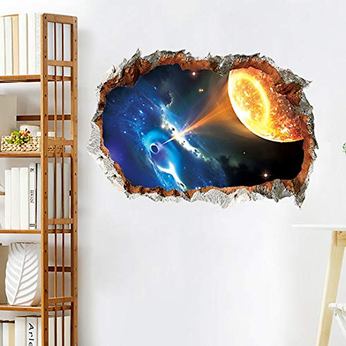 Amaonm 2 Pack Creative Removable 3D Black Hole Wall Stickers Outer of Space Scene Through The Wall Fake Window Wall Decals Art Decor for Kids Baby Nursery Bedroom Living Room Playroom (A)