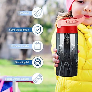 Stainless Steel Water Bottles Grim Reaper Travel Water Cups with Handle And Silicone Straw Drinking Cup with Leak Proof Lid Thermo Travel Mug for Women Men