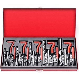 Metric Helicoil Thread Repair Kit: 131-Piece Heli Coil HSS Drills Inserts Taps & Tools M5 M6 M8 M10 M12 Automotive Engine Spark Plug Cylinder Insertion Rethreading Tools Universal Rethread Restorer