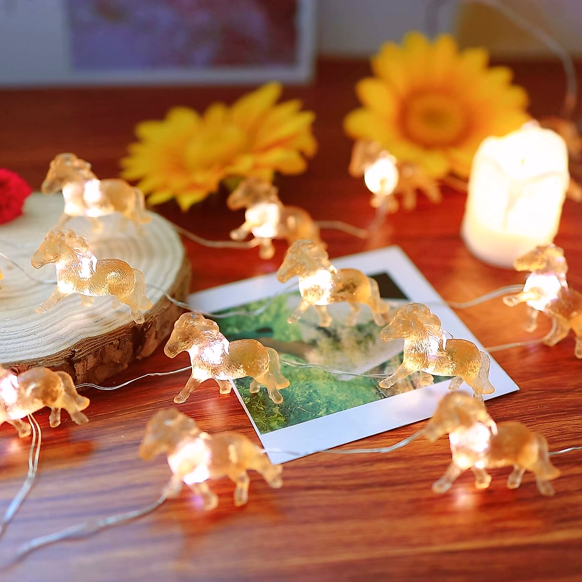 JASHIKA Horse Fairy String Lights Cute Pony Decorative Lights 20 Leds Night Light 8.5ft Battery Operated with Remote for Bedroom Farmhouse Home Holiday Thanksgiving Decoration