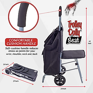 dbest products Trolley Dolly with Seat, Black Shopping Grocery Foldable Cart Tailgate