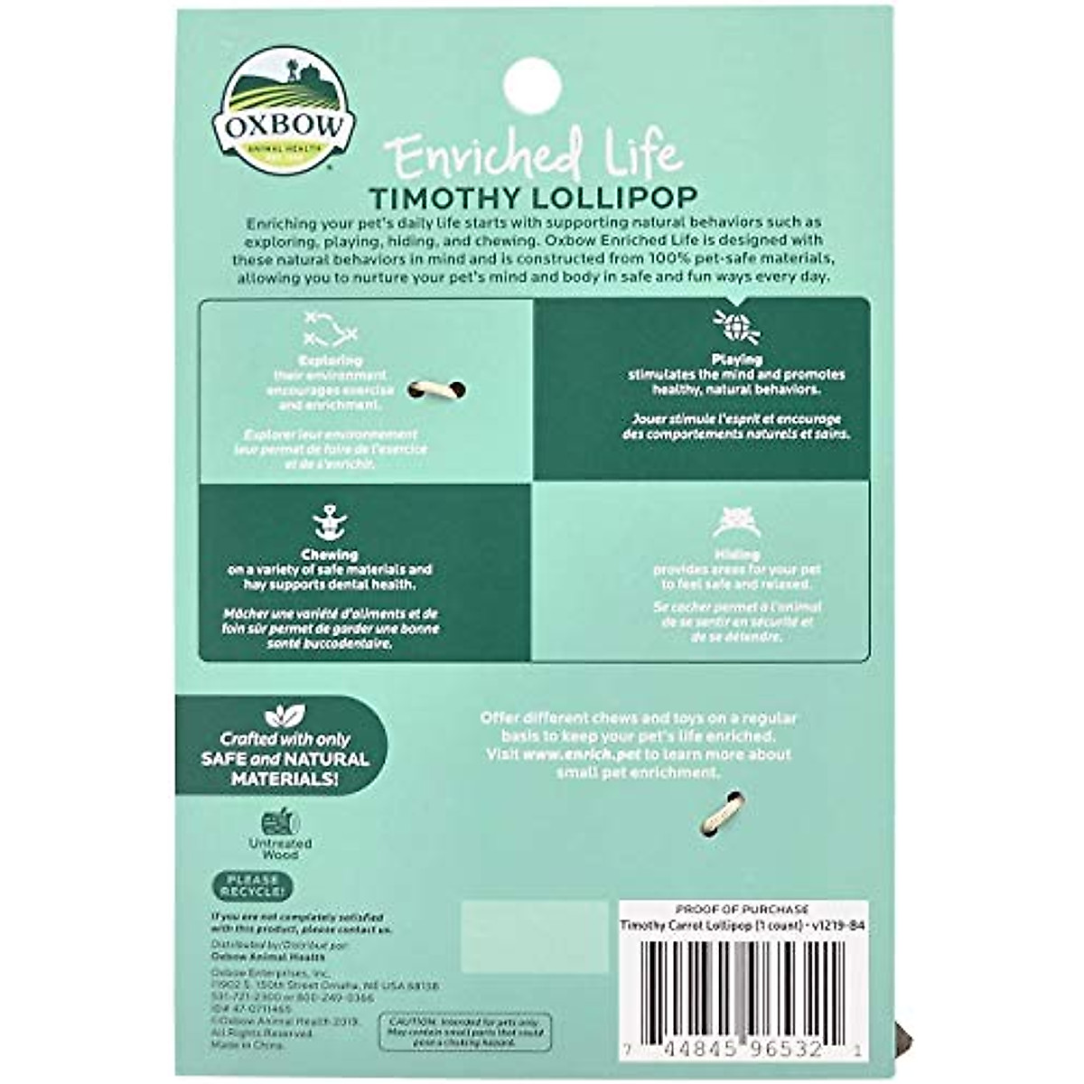 Oxbow Animal Health Bundle of 2 Enriched Life Timothy =Lollipop Small Animal Chew Treats: Apple and Carrot