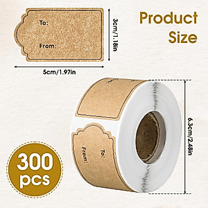 1"x2" to and from Gift Tag Stickers, 300pcs/Roll Natural Brown Kraft to from Present Labels Name Tag Label Stickers for Weddings Present Gift Wrapping Cards (Style 2)