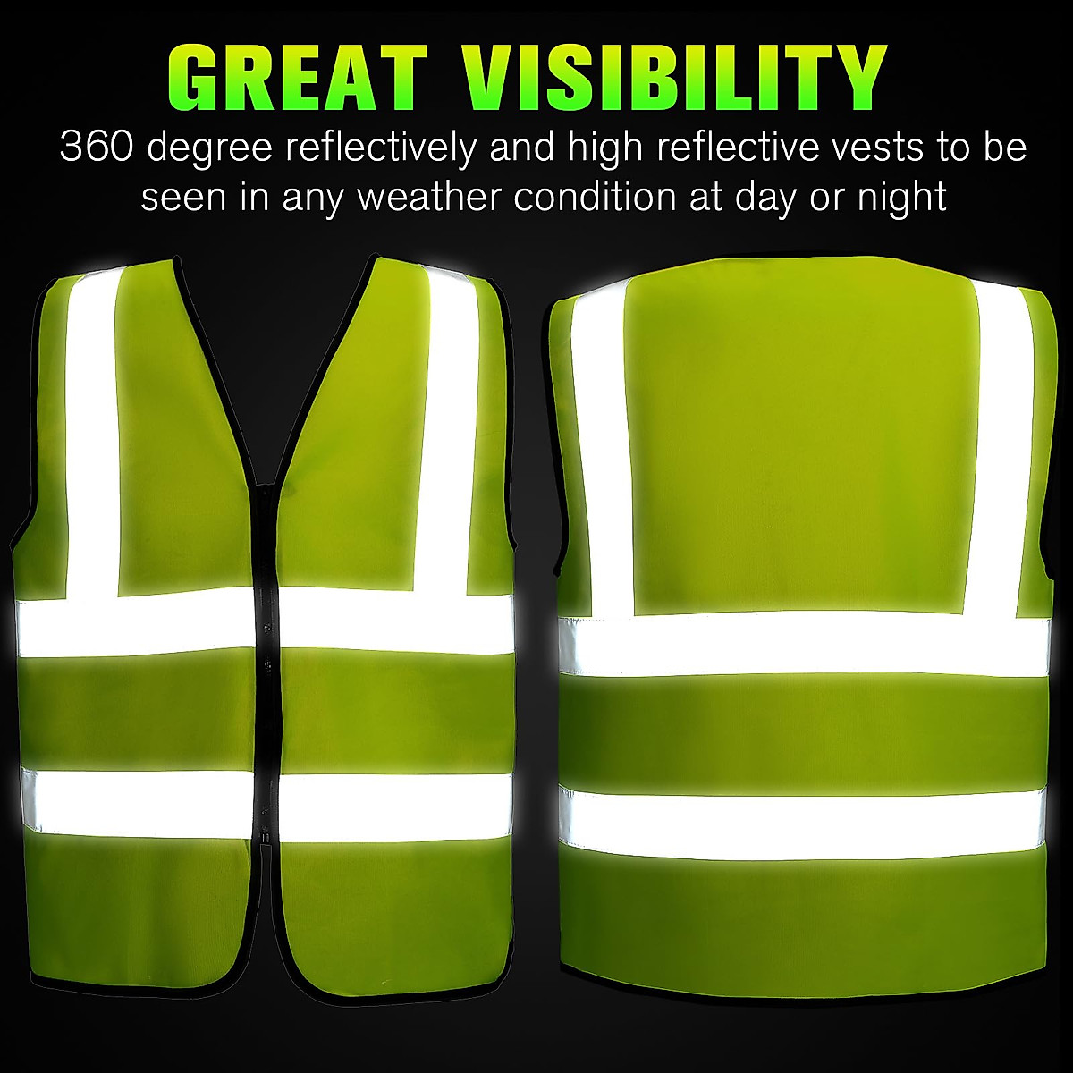 Zhanmai 10 Pcs Reflective Safety Vest Yellow High Visibility Vest Construction Work Vest for Men Women(M)