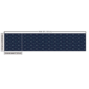 Lunarable Japanese Fabric by The Yard, Oriental Motifs with Dotted Lines Geometric Shapes on Blue Shade Backdrop, Decorative Fabric for Upholstery and Home Accents, Indigo and White