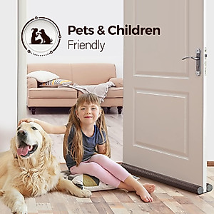 C CELAINER Door Draft Stopper, Under Door Noise Blocker, Sound Light Air Proof Sealer for Bottom of Door, Adjustable Soundproof Insulation Strip Doors Draft Guard 37 inch, Coffee