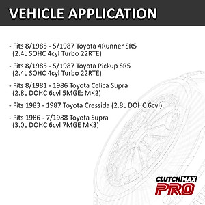 ClutchMaxPRO Performance Stage 2 Clutch Kit Compatible with 8/1985-5/1987 Toyota 4Runner Pickup SR5 8/1981-86 Celica Supra 1983-87 Cressida 1986-7/88 Supra 22RTE 5MGE 7MGE MK2 MK3 (CP16018HD-ST2)