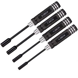 Makerfire 4pcs Hex Nut Drivers Screw driver Tools Kit Set for RC Helicopter RC Boat Rc Cars, Metal 4.0/5.5/7.0/8.0mm NUT Key Socket Screwdrivers