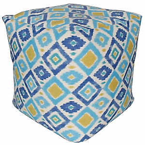 RULU Outdoor/Indoor Ottoman, Pouf, Cube, Bean Bag 17 inch x 17 inch x 17 inch Weather and Water Resistant Thedra South Seaseas Blue