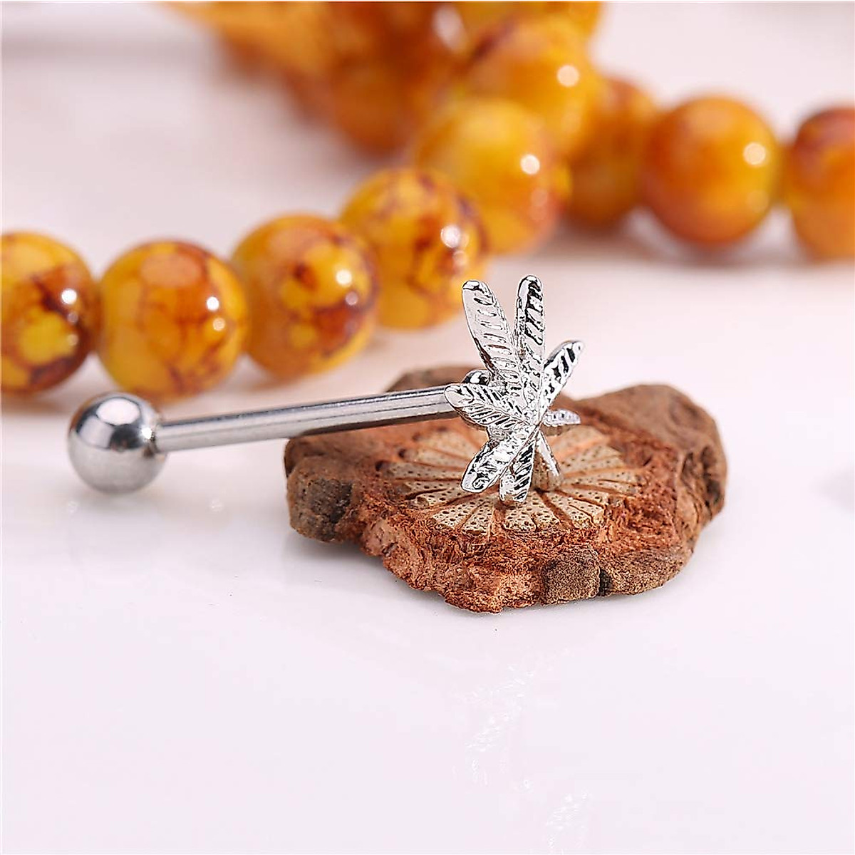 Tongue Ring Tongue Stud Leaf Tongue Leaf Tongue Ring Tongue Piercing Ring Stainless Steel Stud, Body Piercing Jewelry