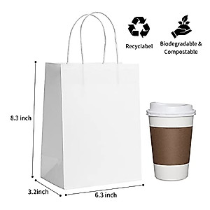 COGLARING Kraft Paper Gift Bags 6.3x3.2x8.3 100pcs White Thickened 120g w/Handles Bulk Wedding Birthday Party Favor Bags Retail Shopping Bag Craft Takeouts Business Bags
