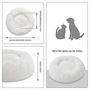 Aalklia Cat Bed Calming Soft Indoor,Washable,Anti-Slip Bottom,Cozy Plush Anti-Anxiety Fluffy Cuddler,20",White