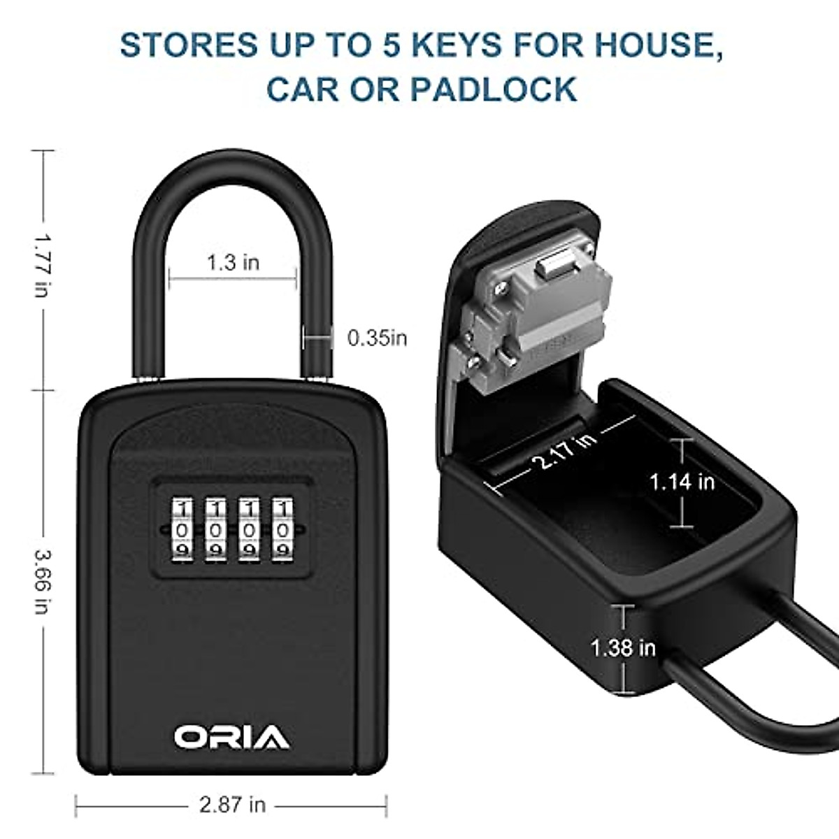 Key Lock Box for Outside,【2 Pack】Weatherproof 4 Digit Combination Key Storage Lock Box, 5 Keys Capacity Lockbox with Removable Shackle for Indoor Outdoor, Small Size 3.66in