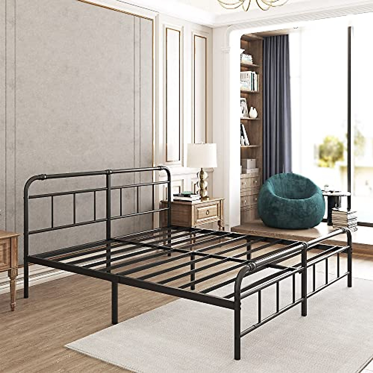 Uliesc 14 Inch King Size Bed Frame with Headboard and Footboard, No Box Spring Needed Heavy Duty Metal Platform, Premium Steel Slat Mattress Foundation with Storage, Noise Free Iron-Art Bed Frame