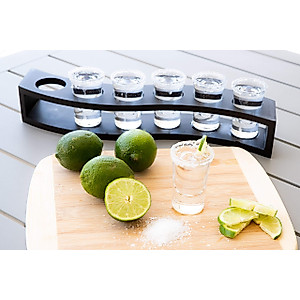 LEMONSODA Shot Glass Set of Glasses with Wood Layered Base Tray - 1oz/30ml Cool Shot glasses (6 Count)