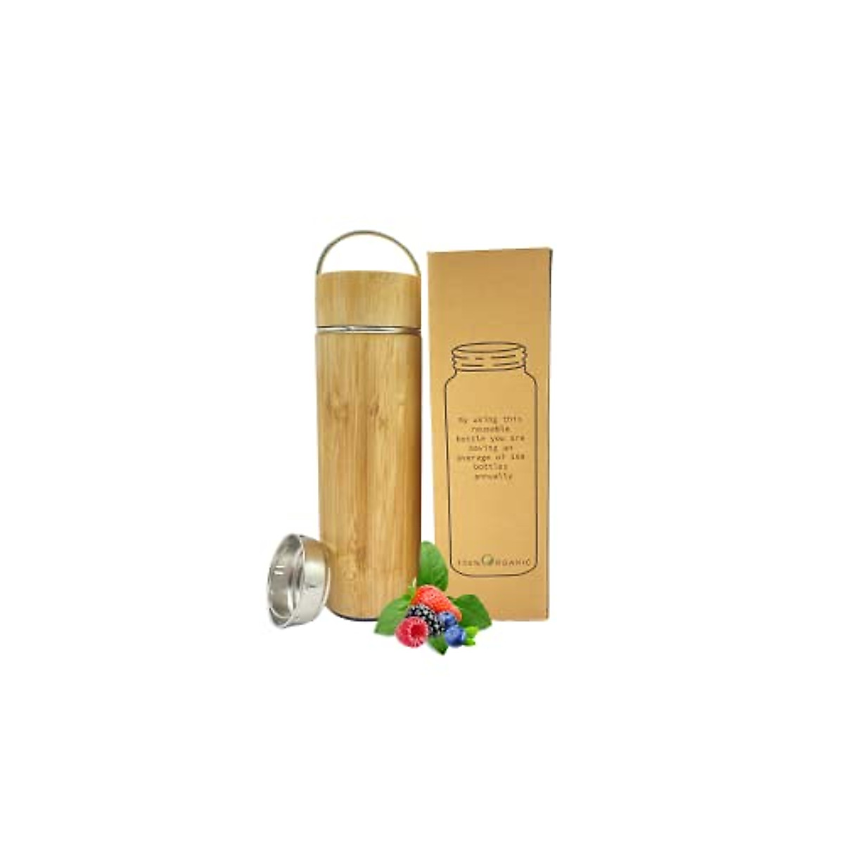 Greenlively Organic Bamboo Stainless Steel Bottle Detachable Tea Filter Eco Friendly-Vegan-Organic-Leak Proof-Non Slip Lid- Travel Thermos-Insulated Thermos-BPA Free And Phalate Free- (16.2)