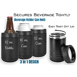 Personalized Stainless Steel Engraved Insulated Beverage Holder Customized Can Cooler with Custom Name Text – Wedding, Birthday, Corporate Gift (Black, Standard)