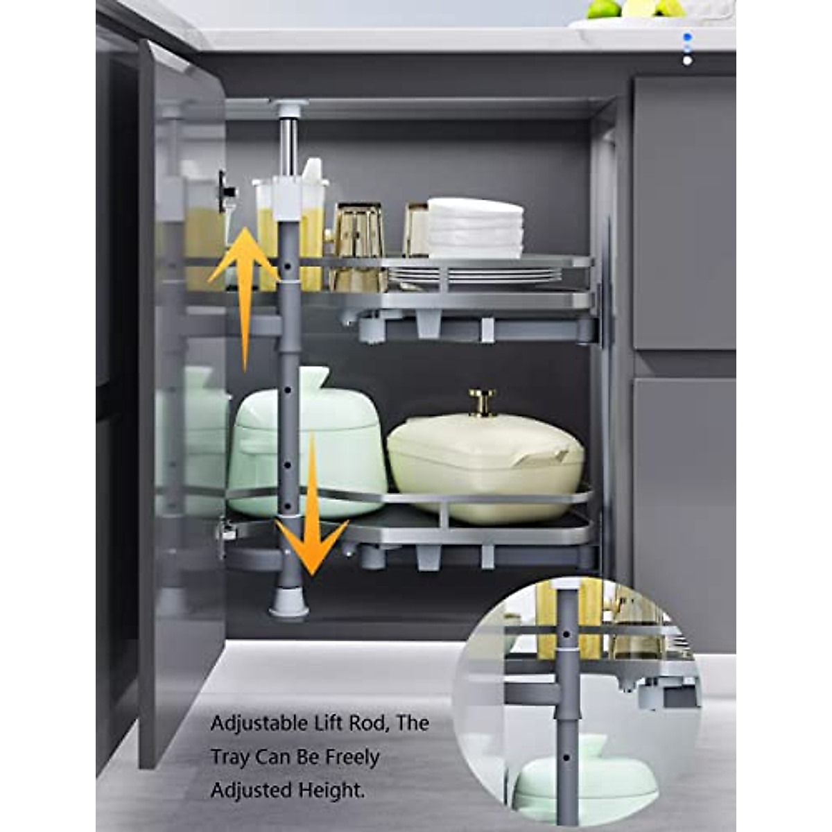 Blind Corner Cabinet Pull Out for 33" Cabinet, Soft Close 2 Tiers Swing Tray Lazy Susan Blind Shelf Corner Cabinet Organizer for Cupboard, Right Open