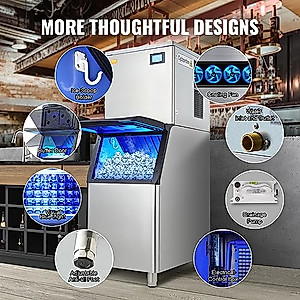 VEVOR Commercial Ice Maker, 450LBS/24H Ice Making Machine with 330.7LBS Large Storage Bin, 1000W Auto Self-Cleaning Ice Maker Machine with 3.5-inch LED Panel for Bar Cafe Restaurant Business