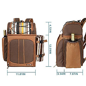 Hap Tim Picnic Basket Backpack for 2 Person with 2 Insulated Cooler Compartment, Wine Holder, Fleece Blanket, Cutlery Set,Perfect for Beach, Day Travel, Hiking, Camping, BBQs, Family or Wedding Gifts