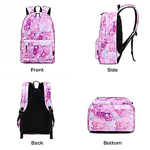 Imyth 3Pcs colorful Backpack sets for Teen Girls, Cute Bookbag School Daypacks for Elementary Middle Students (Marble powder)