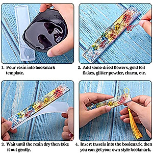 FEQO 90 Pieces Bookmark Molds with Tassels Kit Including 80 Pieces Bookmark Tassels and 10 Pieces Rectangle Silicone Bookmark Mold for Epoxy Resin Casting