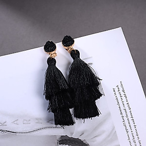 CASSIECA Tassel Statement Earrings for Women Clip On Drop Earrings Colorful Bohemian Tiered Tassel Druzy Dangle Drop Earrings Non Piercing Jewelry Birthday Christmas Valentines Day Gift