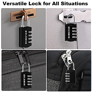 DELSWIN Small Combination Lock for Locker, 4-Digit Mini Combo Lock for Backpack and Luggage, Combination Padlock for School Gym Locker (Pack of 4)