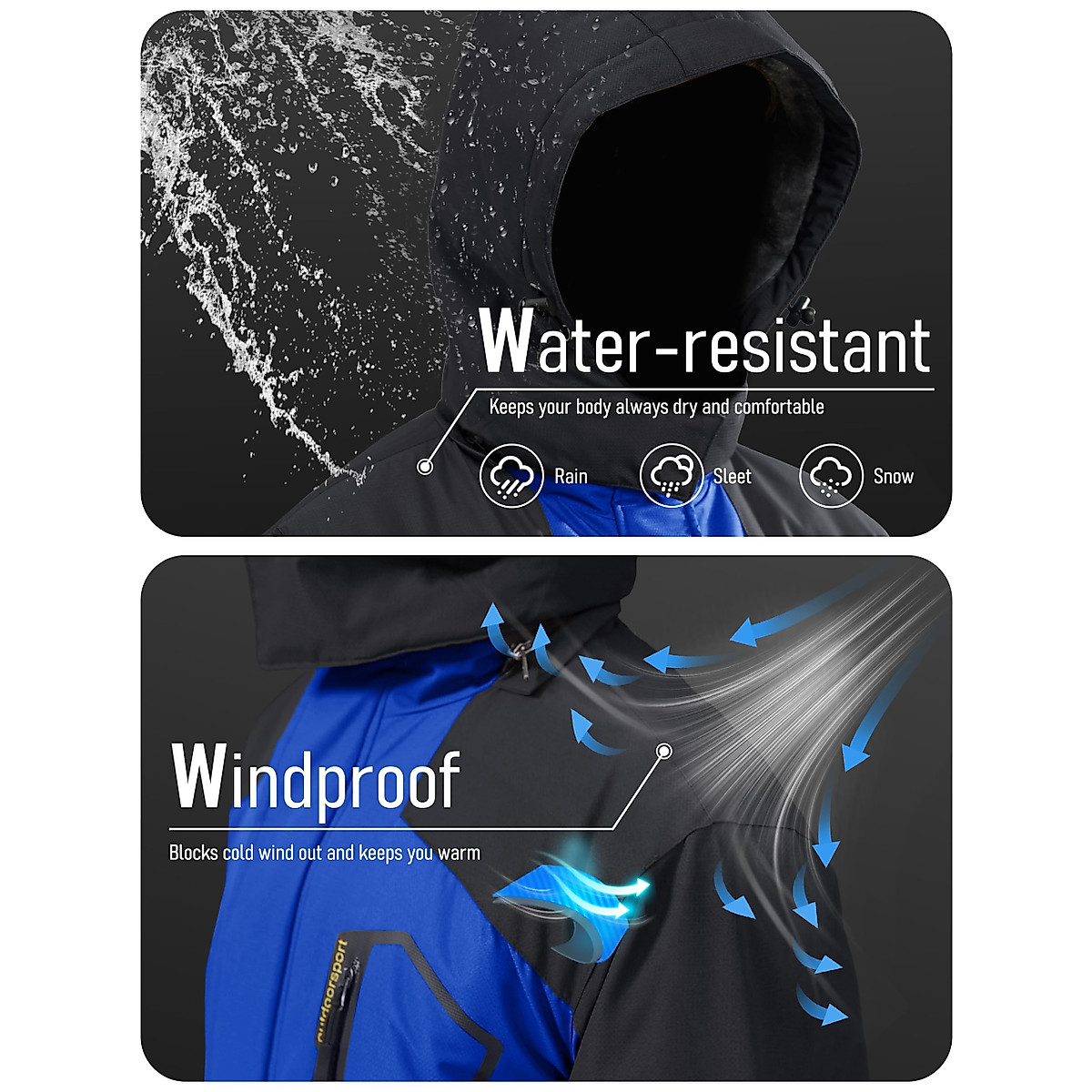 Mens Ski Jacket Fleece Jacket Snow Jacket Skiing Jacket Men Winter Coats for Men Snowboarding Jacket Waterproof Jacket US L=CN 3XL