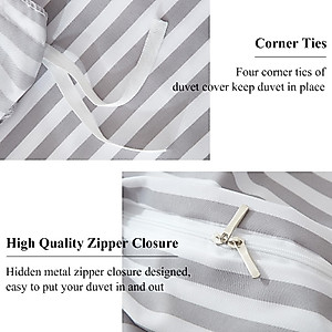 EAVD Duvet Cover Twin Grey Striped Duvet Cover Soft Microfiber Classic Striped Geometric Bedding Set with 2 Pillowcases Reversible Modern Grey Striped Comforter Cover with Zipper Closure