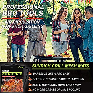 BBQ Grill Mesh Mat Barbecue Cooking Mat Non-Stick Set(2) for Outdoor Grilling Teflon Grill Mesh Sheet Liner Heavy Duty Easy to Clean for Smoker,Gas,Charcoal,Electric Grill,Oven by SUNRICH
