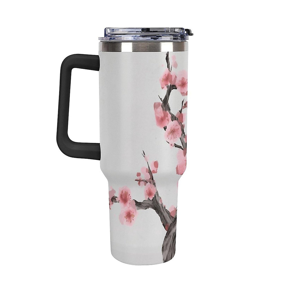 Cherry Blossom Tree Branch 40 Oz Tumbler with Handle And Straw Stainless Steel Vacuum Insulated Tumblers Reusable Keep Drinks Cold Coffee Cup Holder Friendly Gifts for Women Men Car Gym Travel