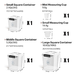 LivLab Flour Container - Rice Dispenser 10lbs/5kg/5.3qt Food Cereal Container Bins with Measuring Cup for Household Pantry Organization (10lbs)