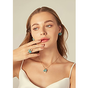 Anthia Jewelry Womens 925 Sterling Silver Cute Floral Flowers Classy Sparky Bling Cubic Zirconia Dainty Fashion Statement Lovely Elegant Accessory Hanging Pendant Choker Necklace, Turquoise Blue