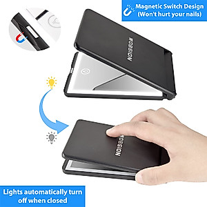 wobsion 300 Flip Folding Travel Mirror, 1x/3x Magnifying with 23 LEDs, Touch Dimmable, Rechargeable, Magnetic Switch, Black