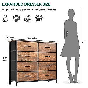 YITAHOME 8 Drawers Fabric Dresser, Furniture Storage Tower Cabinet, Organizer for Bedroom, Living Room, Hallway, Closet, Sturdy Steel Frame, Wooden Top, Easy-to-Pull Fabric Bins