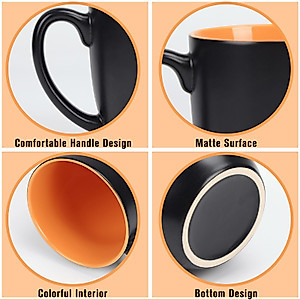 Serwrsw 16 OZ Stoneware Coffee Mug Set of 6, Black Ceramic Mug with Different Color Inside, Colorful Porcelain Mug with Handle for Latte Espresso Cappuccino