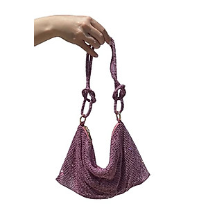 Women's Crystal Rhinestone Slouchy Shoulder Bag for Women Chic Evening Handbag Shiny Purse for Travel Vacation 2022, Rose Pink